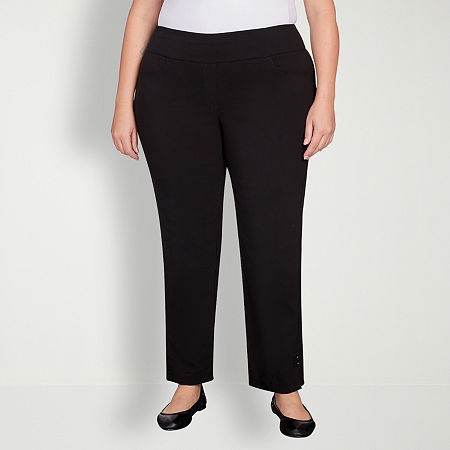 Hearts Of Palm Plus Size Tech Stretch Full Length Pant with Elastic Waistband - Black