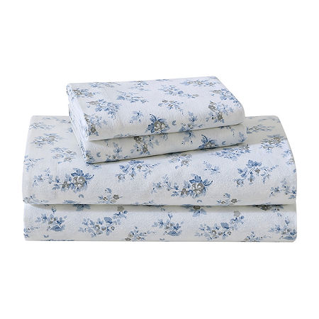 Laura Ashley Cotton Flannel 3 Piece Sheet Set  Twin - Audrey Blue
