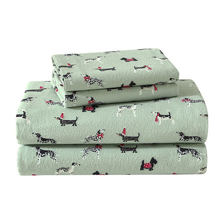 Laura Ashley Cotton Flannel 4-Piece Sheet Set  King - Holiday Pups