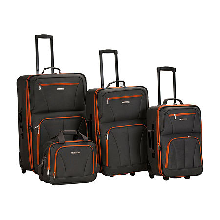 Rockland 4-Pc. Softside Luggage Set - Charcoal with Orange Trim