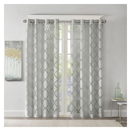 Click here for Eden Fretwork Burnout Sheer Window Curtain  grey s... prices