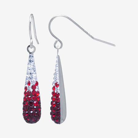 Crystal Pave Tear-Shape Drop Earrings in Sterling Silver - RED/WHITE