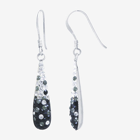 Crystal Pave Tear-Shape Drop Earrings in Sterling Silver - BLACK/WHITE