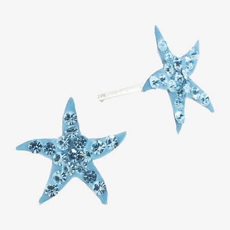 Light Aqua Crystal Pave Starfish Stud Earrings in Sterling Silver - Light Aqua