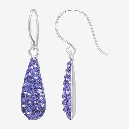 Blue Crystal Pave Elongated Teardrop Earrings in Sterling Silver - Purple
