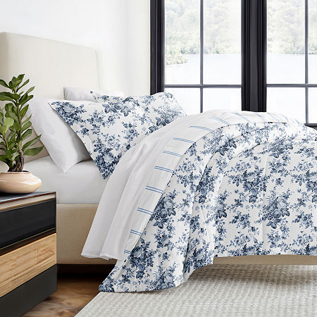 ienjoy Home Cabbage Rose Stripe 3-Piece Comforter Set  Full/Queen - Stone