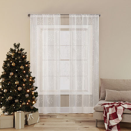 Click here for Holiday Snowflake Embroidery Sheer Rod Pocket Curt... prices
