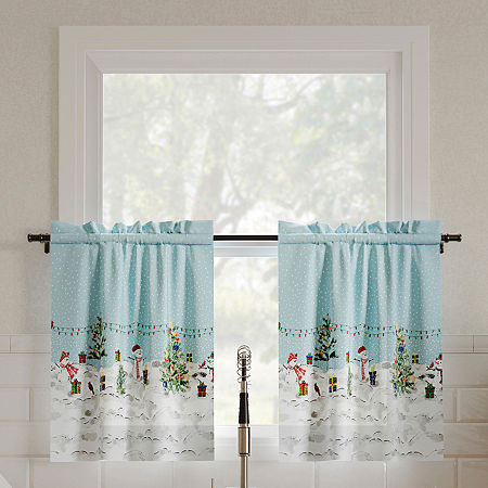 Holiday Wonderland Semi-Sheer Rod Pocket Kitchen Curtain Tier Pair - Blue