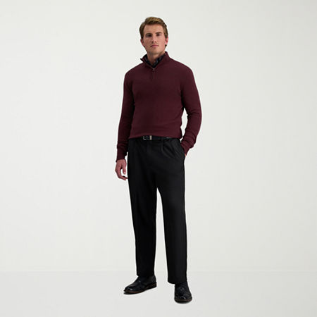 Haggar Mens Cool 18 Pro Classic-Fit Expandable Waist Pleated Stretch Dress Pants - Black