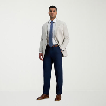 Haggar Mens Premium Comfort Stretch Classic-Fit Solid Flat Front Dress Pants - Blue