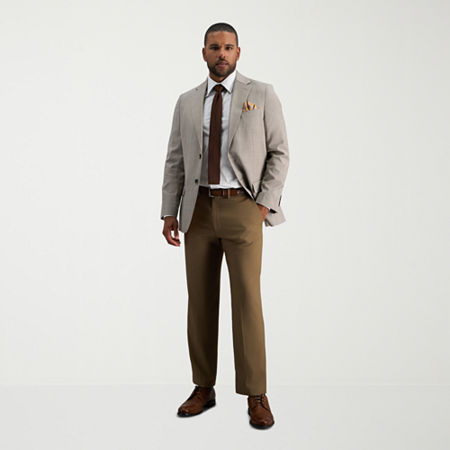 Haggar Mens Premium Comfort Stretch Classic-Fit Solid Flat Front Dress Pants - Mocha