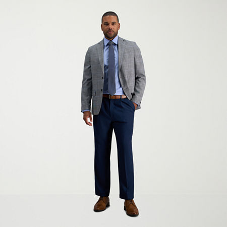 Haggar Mens Premium Comfort Stretch Classic-Fit Solid Pleated Dress Pants - Blue