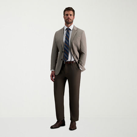 Haggar Mens Premium Comfort Stretch Classic-Fit Solid Pleated Dress Pants - Dark Chocolate