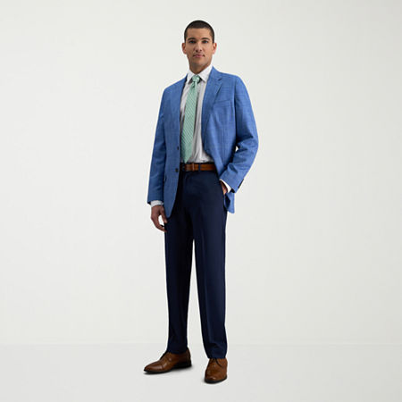 Jmh Mens 4 Way Stretch Slim Fit Flat Front Dress Pant - Blue
