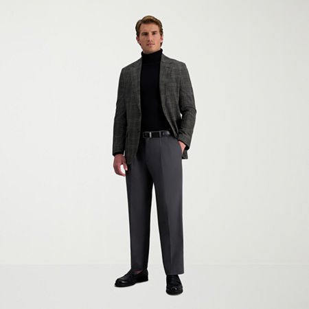 Haggar Mens Iron Free Premium Khaki Classic-Fit Pleated Pant - Dark Grey