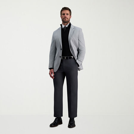 Haggar Mens Eclo Stria Classic Fit Flat Front Hidden Expandable Dress Pants - Medium Grey