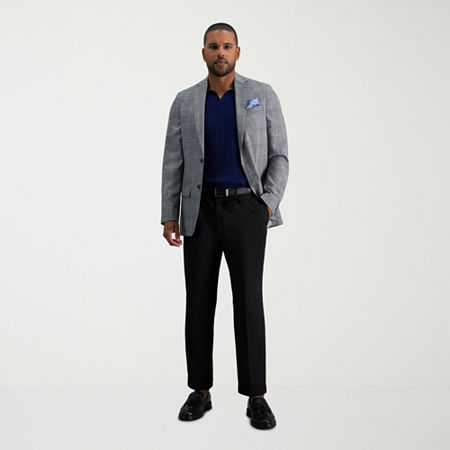 Haggar Mens Eclo Stria Classic Fit Pleated Hidden Expandable Waistband Dress Pants - Black