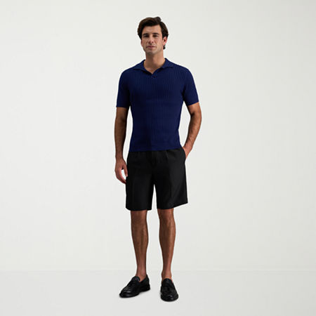 Haggar Mens Cool 18 Pro Classic-Fit Stretch Pleated 9.5 Shorts - Black