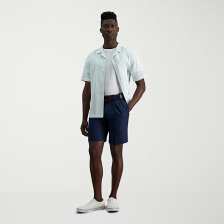 Haggar Mens Cool 18 Pro Classic-Fit Stretch Pleated 9.5 Shorts - Navy