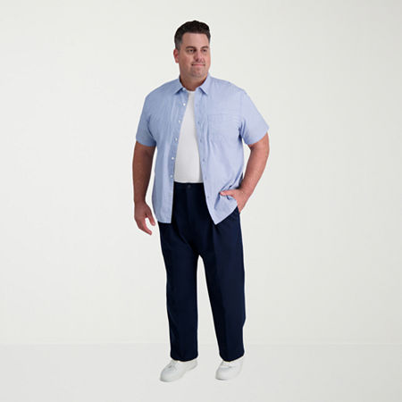 Haggar Mens Big & Tall Iron Free Premium Khaki Classic-Fit Pleated Pant - Dk Navy