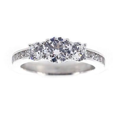 DiamonArt® Cubic Zirconia Sterling Silver 3-Stone Ring, Color: Sterling ...