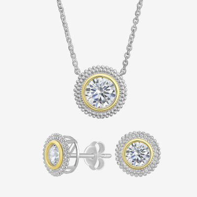 Womens Cubic Zirconia 10K Gold Sterling Silver Round 2-pc. Jewelry Set ...