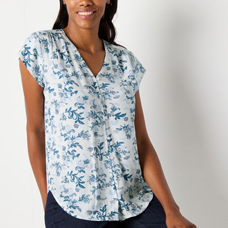 Liz Claiborne Womens V Neck Short Sleeve Tall Blouse  X-large Tall  White