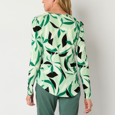 Liz Claiborne Womens Split Crew Neck Long Sleeve Blouse - JCPenney