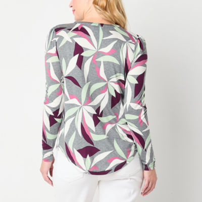 Liz Claiborne Womens Split Crew Neck Long Sleeve Blouse - JCPenney