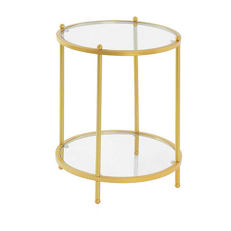 Royal Crest 2 Tier Round Glass End Table with Shelf - Clear Glass  Gold-Tone