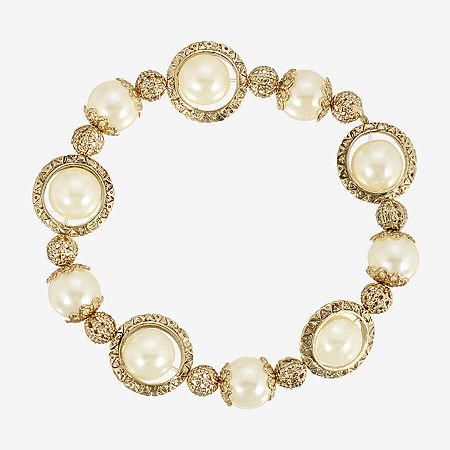 Click here for 1928 Gold Tone Womens Simulated Pearl Stretch Brac... prices
