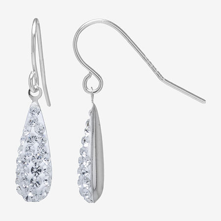 Blue Crystal Pave Elongated Teardrop Earrings in Sterling Silver - Clear
