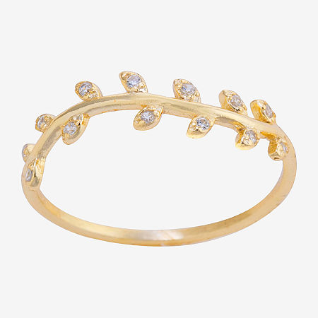 Athra 14kt. Gold Over Silver CZ Leaf Ring