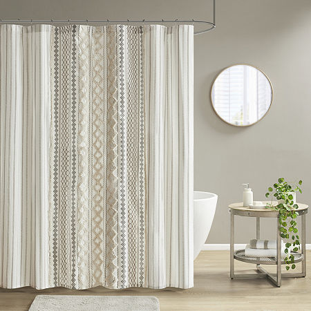 Ink+Ivy Imani Stripe Cotton Chenille Shower Curtain  72 x 72 - Ivory