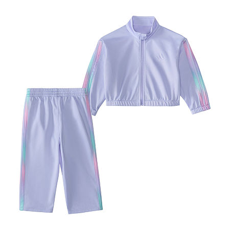 adidas Baby Girls 2-Piece Long Sleeve Printed 3-Stripe Fashion Tricot Jacket & Pant Set - Violet tone