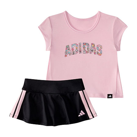adidas Baby Girls 2-Piece Pleated T-Shirt and Flounce Skort Set - Clear pink