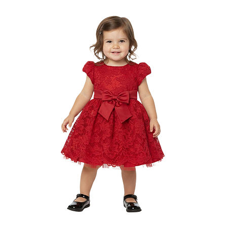Bonnie Jean Baby Girls Short Sleeve Cap Fit + Flare Dress  3-6 Months  Red