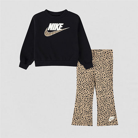 Nike Girls 2T-4T 2-Piece Wild Warmth Printed Top and Leggings Set - Beige/Black