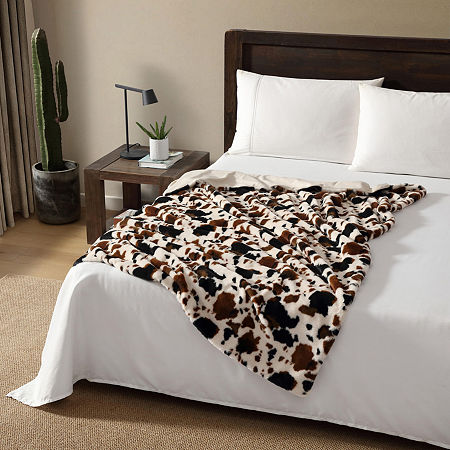 Click here for Wrangler Spotted Cow Print Washable Throw  One Siz... prices