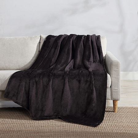 Closeout! Eddie Bauer Solid Ultra Lux Plush Reversible Throw  60 X 50 - Black