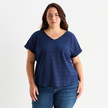 Click here for St. Johns Bay Womens Plus V Neck Short Sleeve Blou... prices
