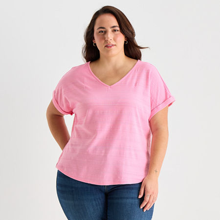 Click here for St. Johns Bay Womens Plus V Neck Short Sleeve Blou... prices