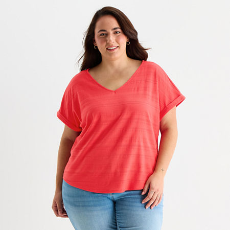 Click here for St. Johns Bay Womens Plus V Neck Short Sleeve Blou... prices