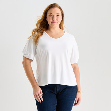 Click here for Liz Claiborne Womens Plus V Neck Elbow Sleeve Blou... prices