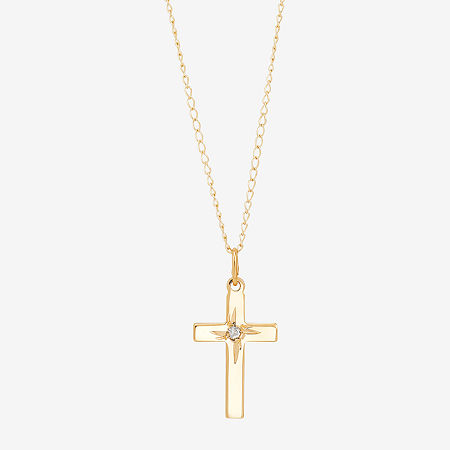 Click here for Girls White Diamond 14K Gold Cross 13 Inch Pendant... prices