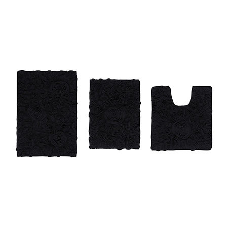 Home Weavers Bell Flower 3-Pc. Bath Rug Set - Black
