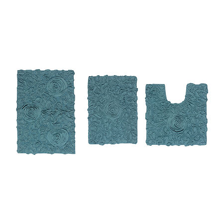 Home Weavers Bell Flower 3-Pc. Bath Rug Set - Blue