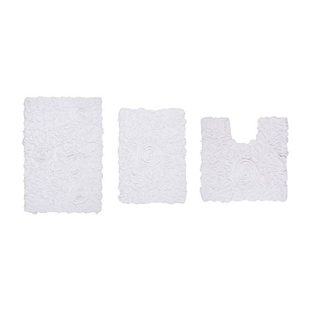 Home Weavers Bell Flower 3-Pc. Bath Rug Set - White