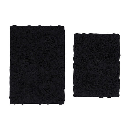 Home Weavers Bell Flower 2-Pc. Bath Rug Set - Black
