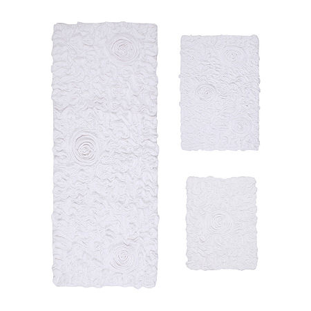 Home Weavers Bell Flower 3-Pc. Bath Rug Set - White